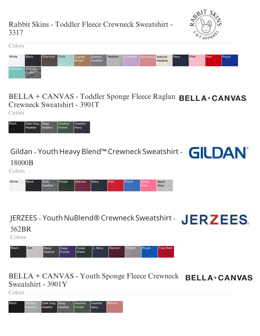 Color Charts – 7A Creations & Customs